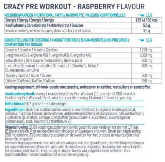 Crazy Pre Workout van Body & Fit - 37 Doseringen - €15,90 | InfoFitness.nl